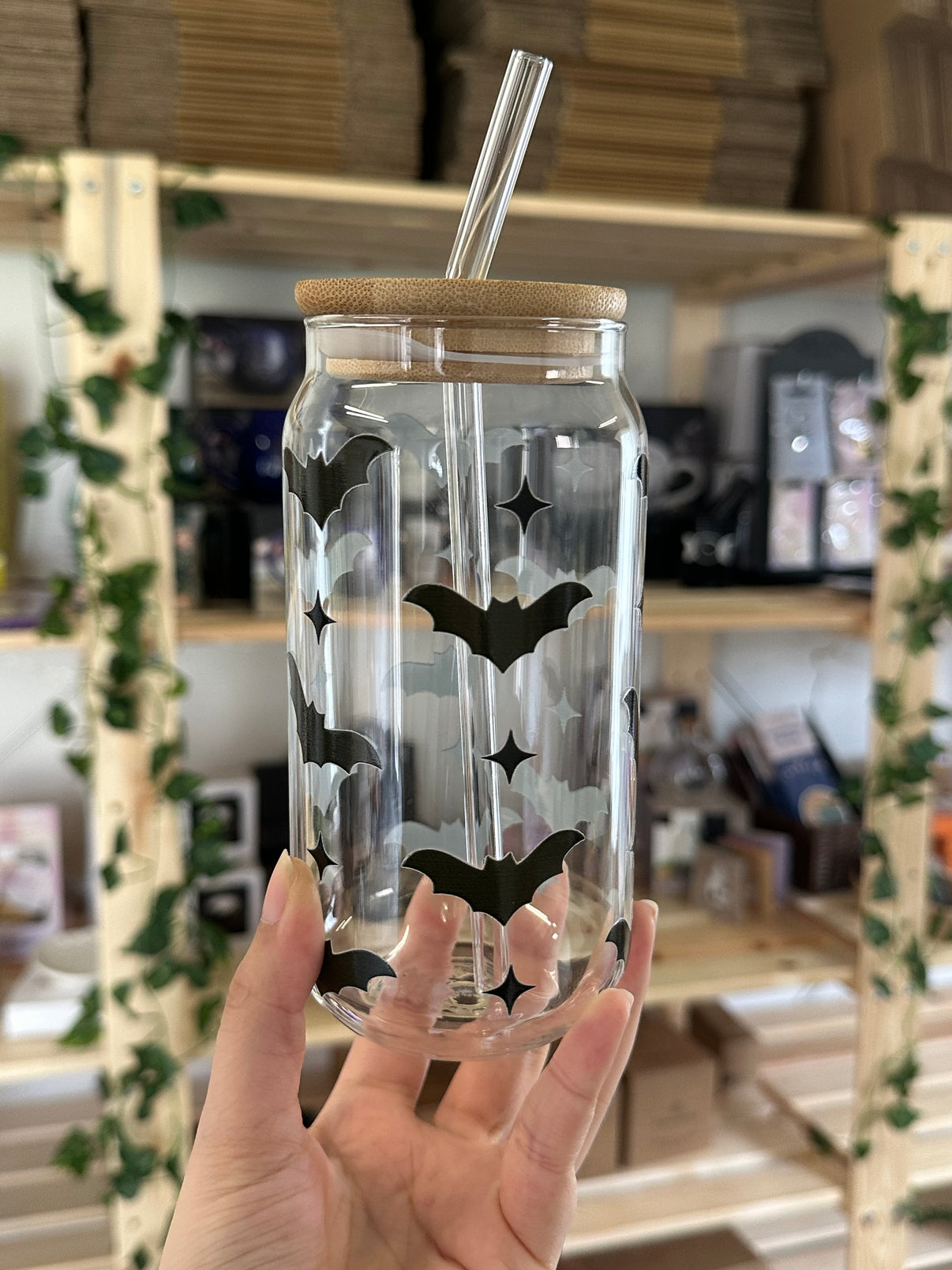 Bats Drinking Glass With Straw – The Witches' House Subscription Box